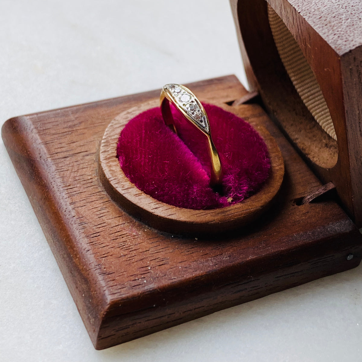 Antique Almond Shaped Diamond, Gold and Platinum Ring – Thea Grant