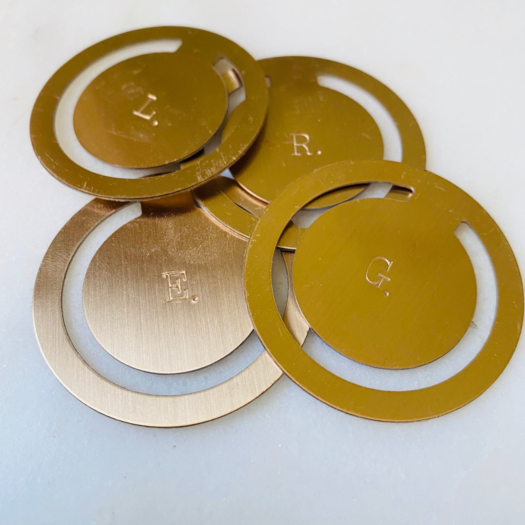 Vintage Brass Circle or Heart Bookmarks, Initialed or Custom Engraved ...