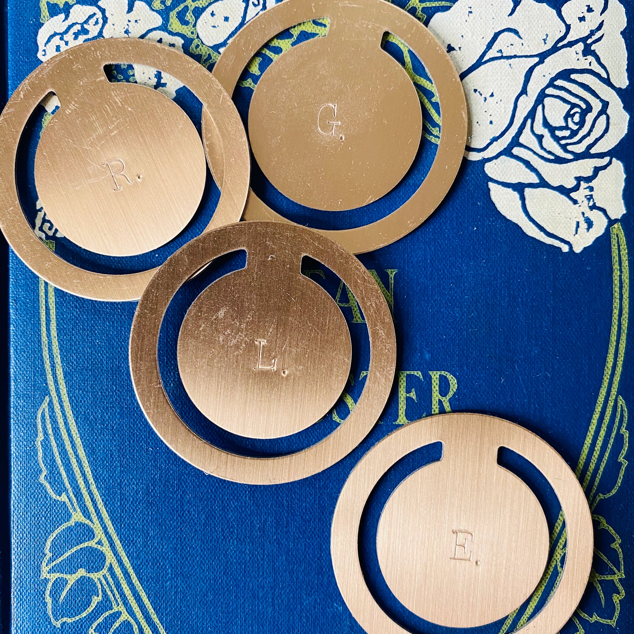 Vintage Brass Circle or Heart Bookmarks, Initialed or Custom Engraved ...