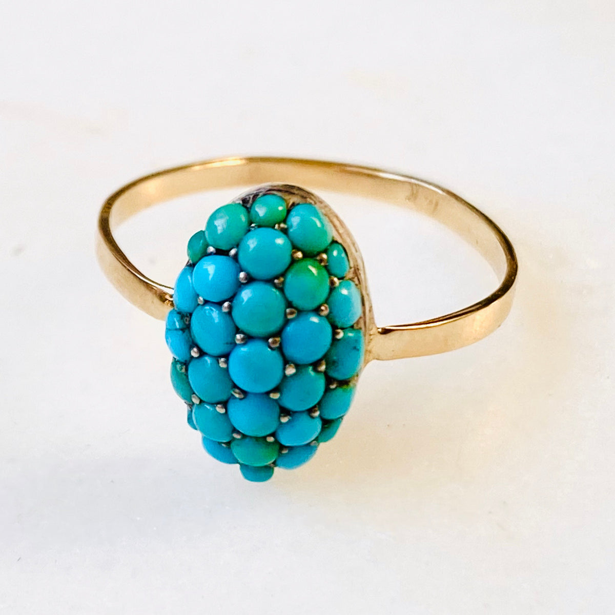 Victorian oval turquoise and gold pavé-set bombe shaped ring – Thea Grant